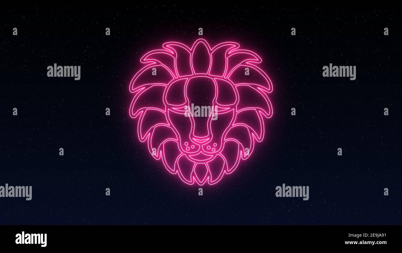The Leo zodiac symbol, horoscope sign in neon style on night star sky ...