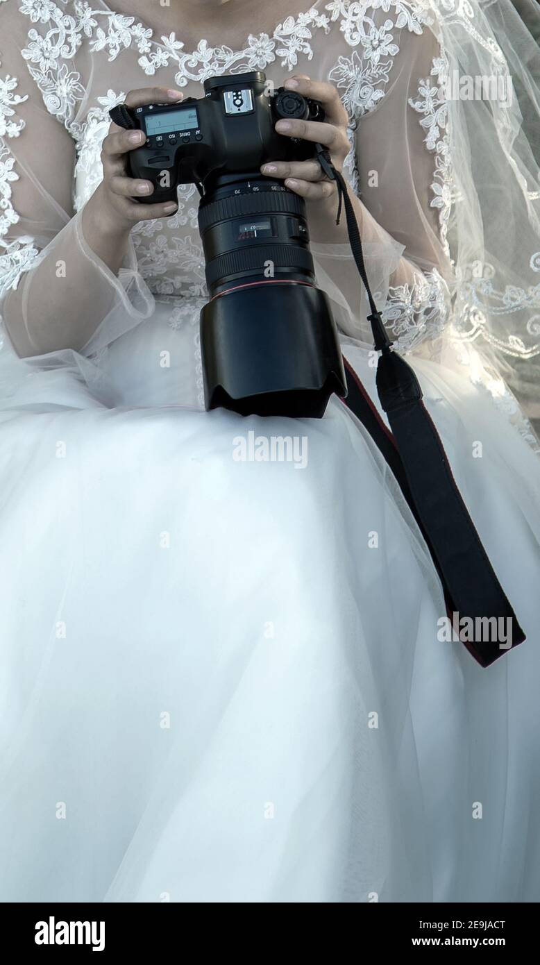 Photographer DSLR camera holding hand photo pretty Bride Lifestyle ...