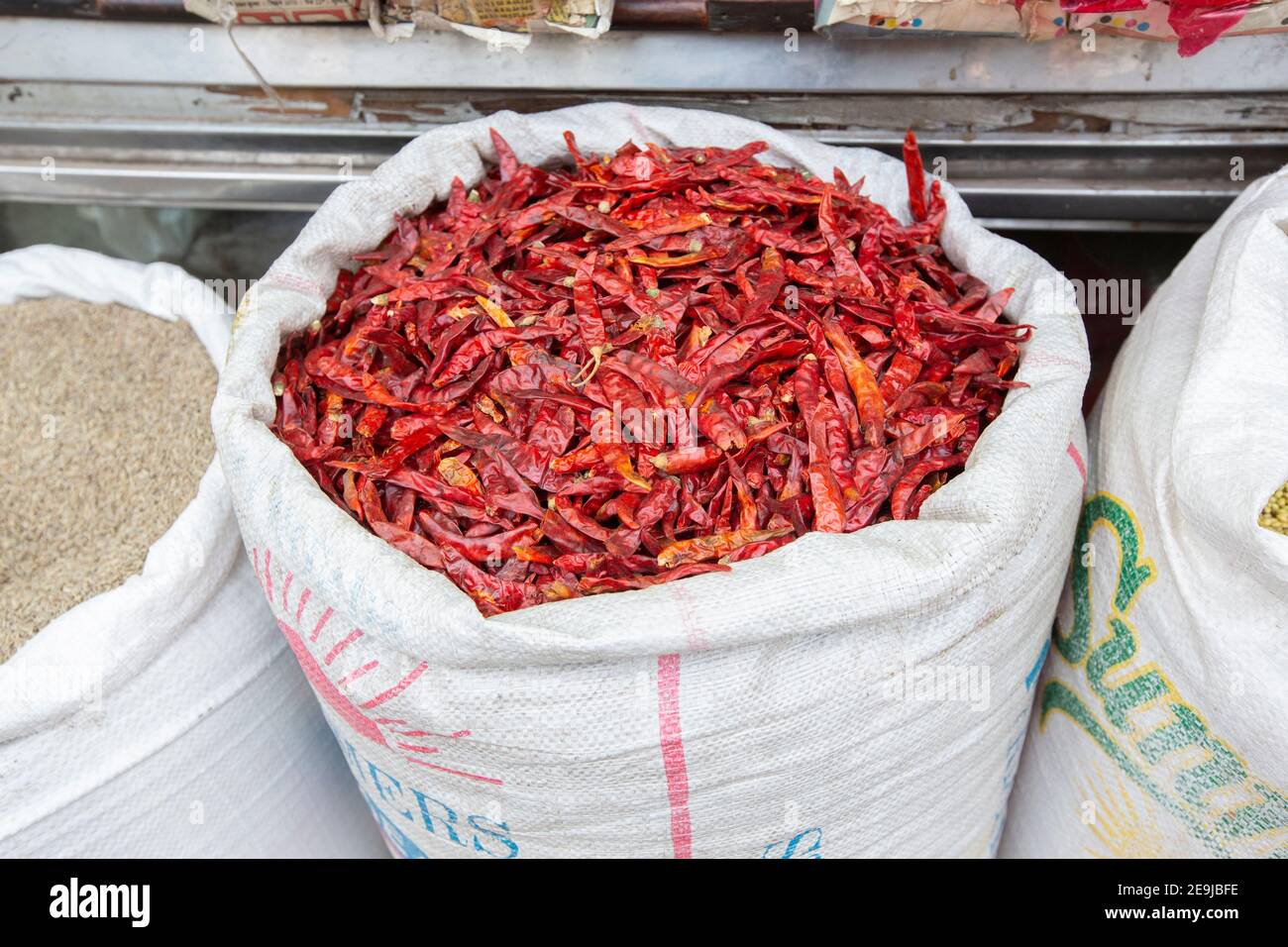 Sack of Dried Chili Peppers in the market Stock Photo - Alamy