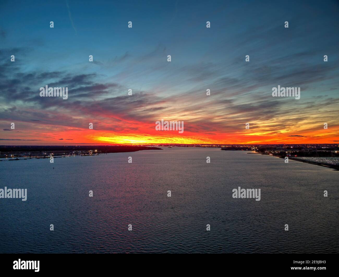 Aerial View of Intense Sunset over Delaware River Stock Photo - Alamy