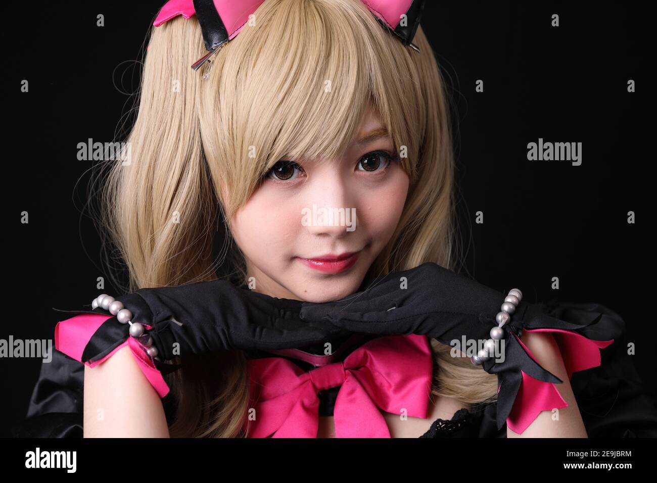 Portrait of Japan anime cosplay girl isolated in black background Stock ...