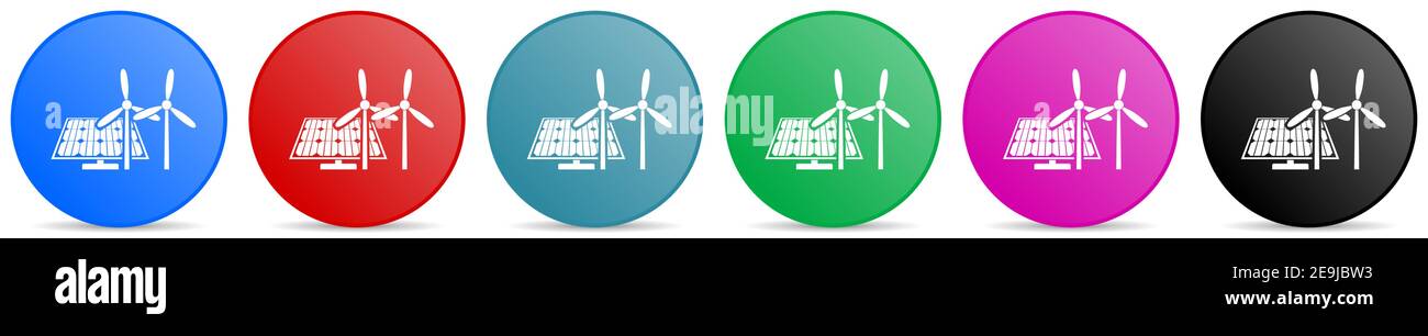 Wind and solar energy, renewables vector icons, set of circle gradient ...
