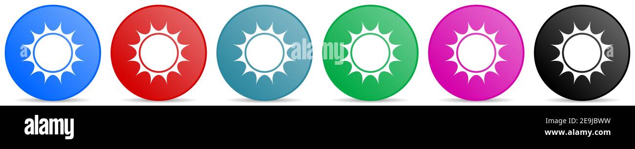 Sun vector icons, set of circle gradient buttons in 6 colors options ...