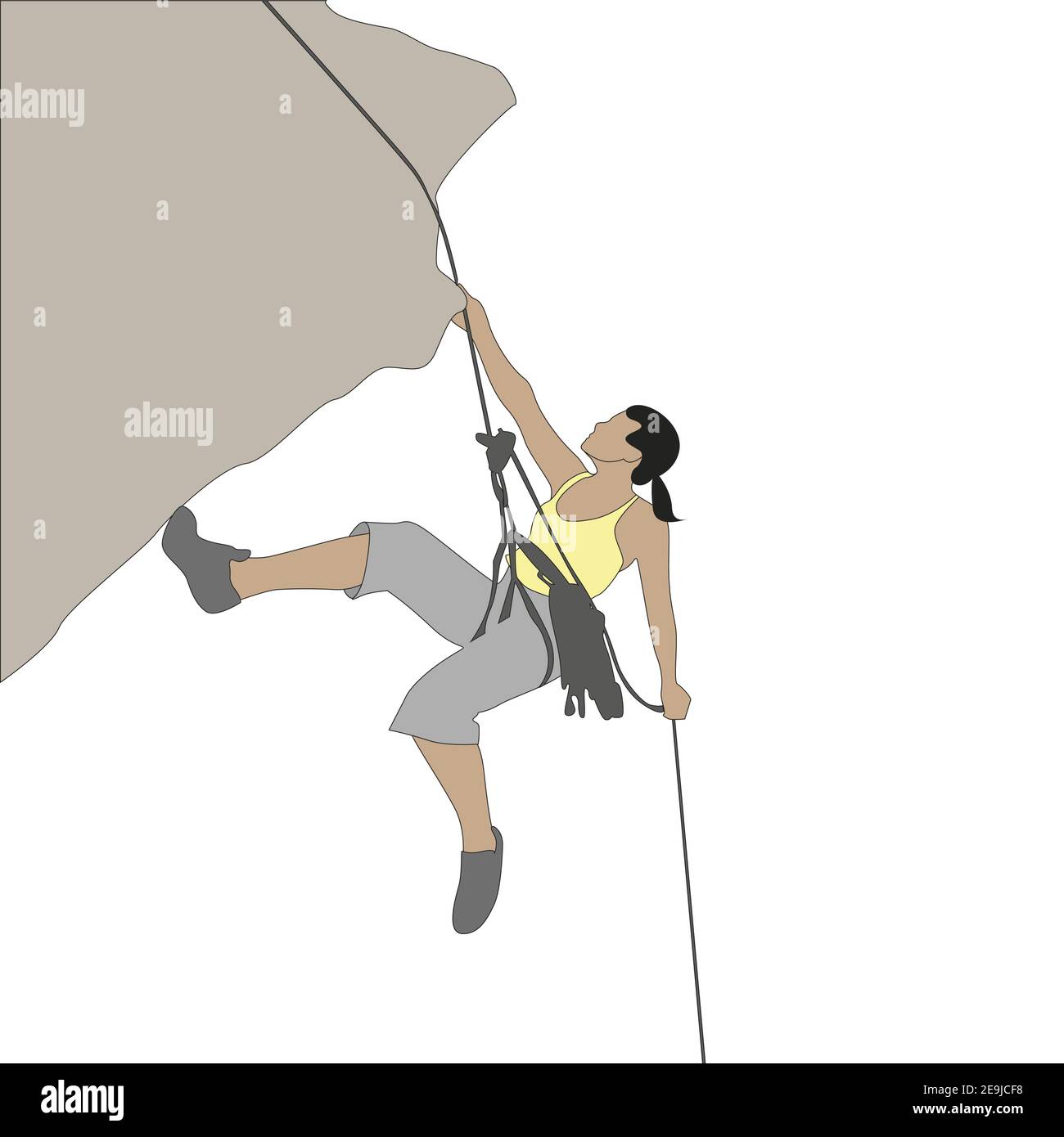 Pretty girl climb to rock. Hobby risky, athletic active sport, strive ...