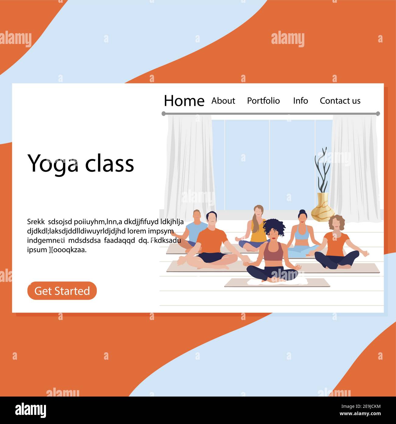 Yoga class page, retreat exercise fot group illustration. Harmony and ...