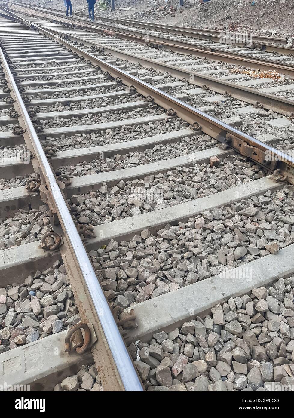 View of Railway Tracks from the middle during day time in Delhi India ...