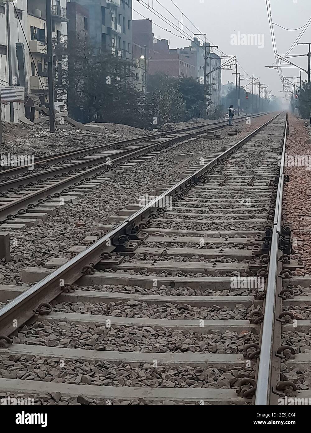 View of Railway Tracks from the middle during day time in Delhi India ...