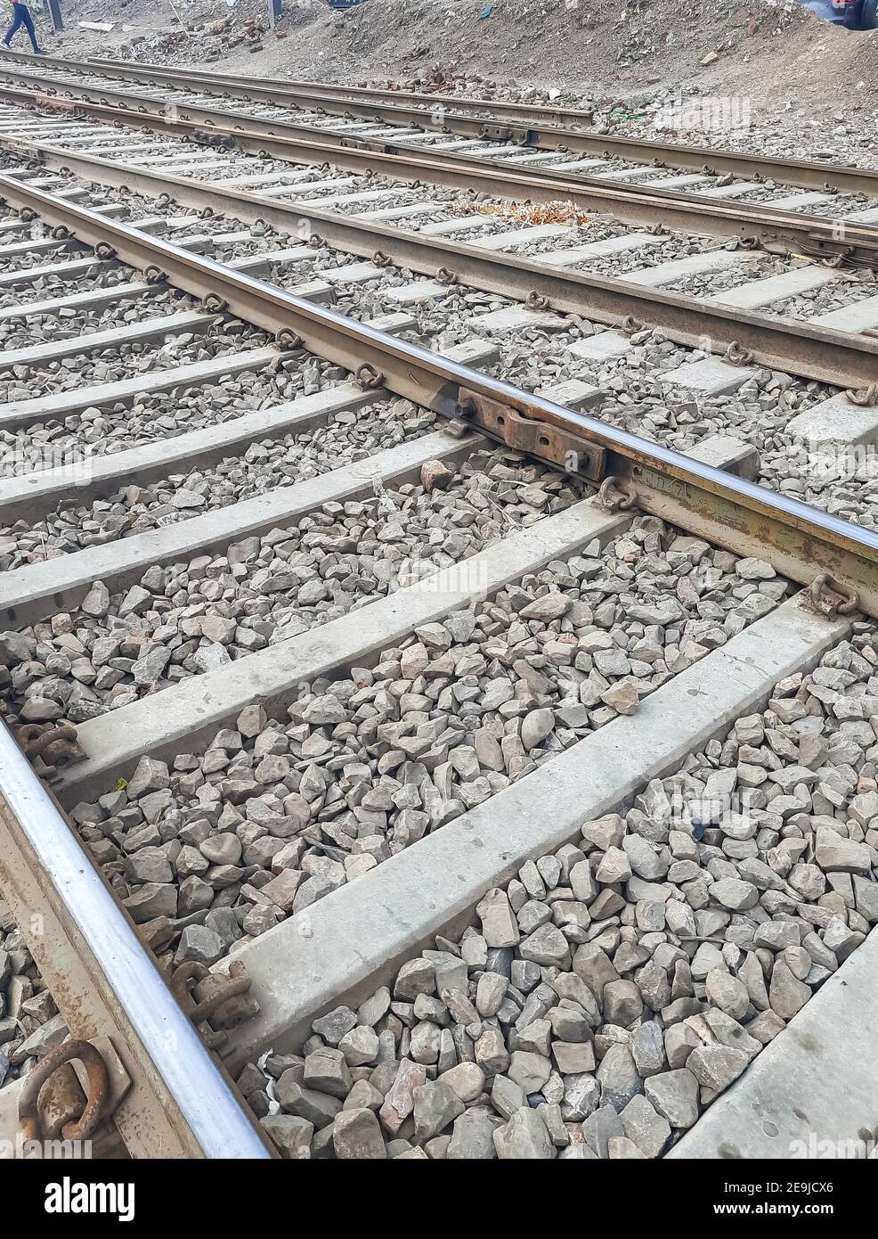 View of Railway Tracks from the middle during day time in Delhi India ...