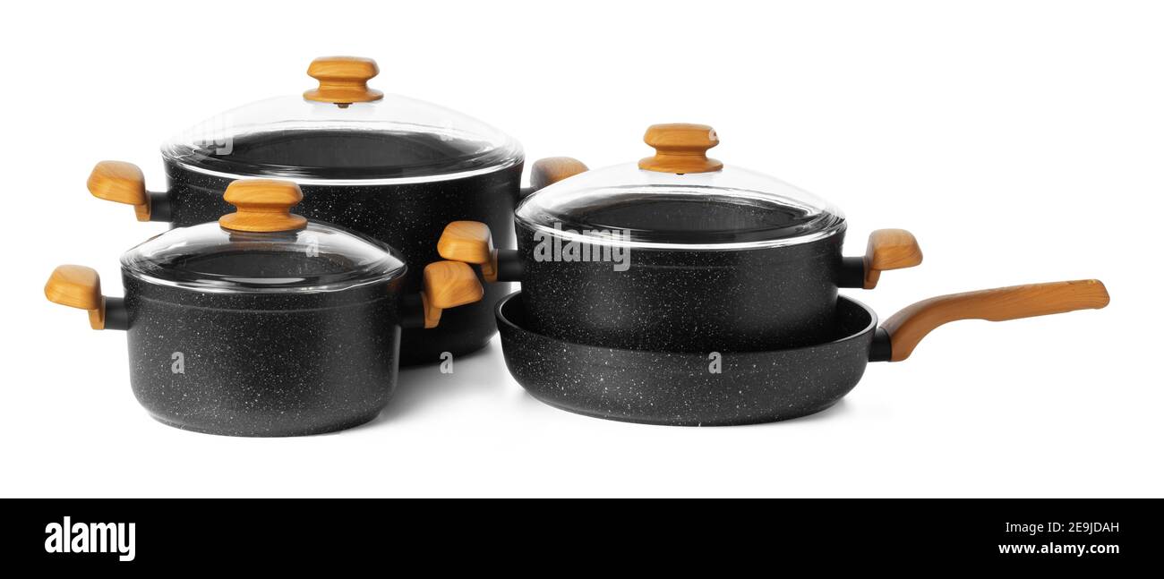 Black new cookware utensil isolated on white background Stock Photo - Alamy