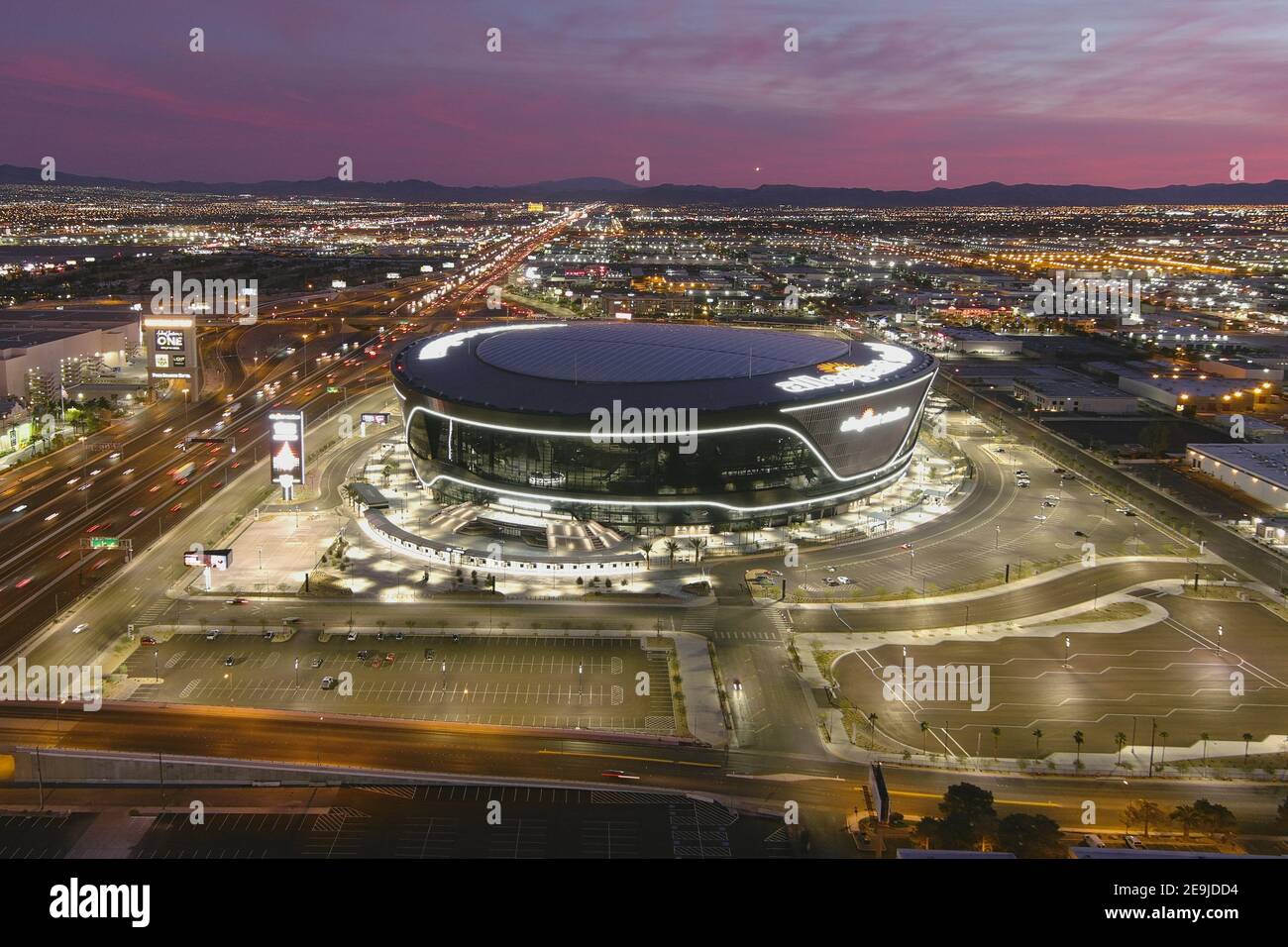 An aerial view of Allegiant Stadium, Wednesday, Feb. 3, 2021, in Las ...