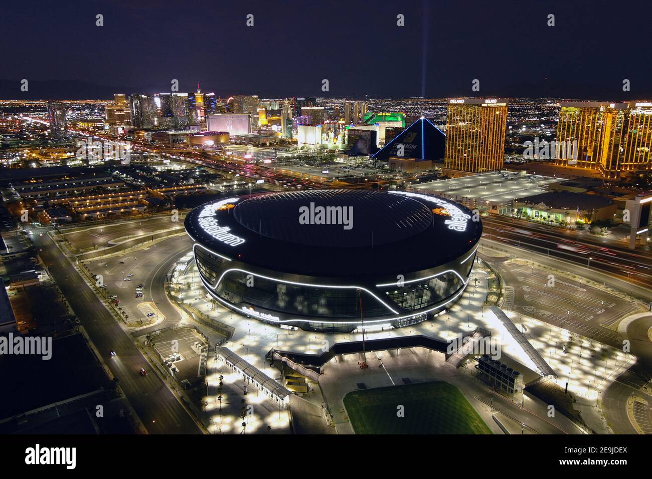 An aerial view of Allegiant Stadium, Wednesday, Feb. 3, 2021, in Las ...