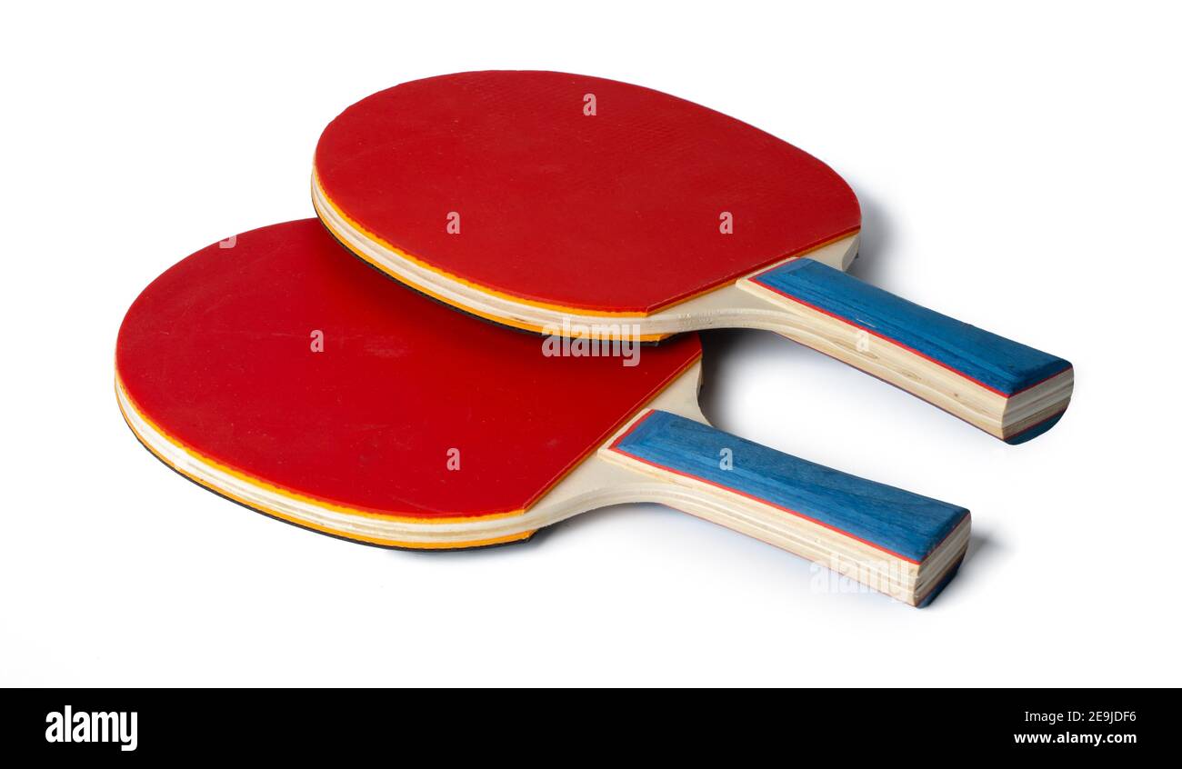 Two ping pong rackets isolated on white background Stock Photo - Alamy