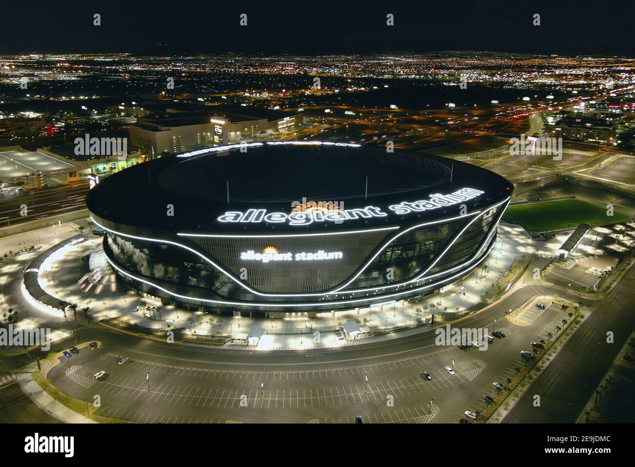 An aerial view of Allegiant Stadium, Wednesday, Feb. 3, 2021, in Las ...