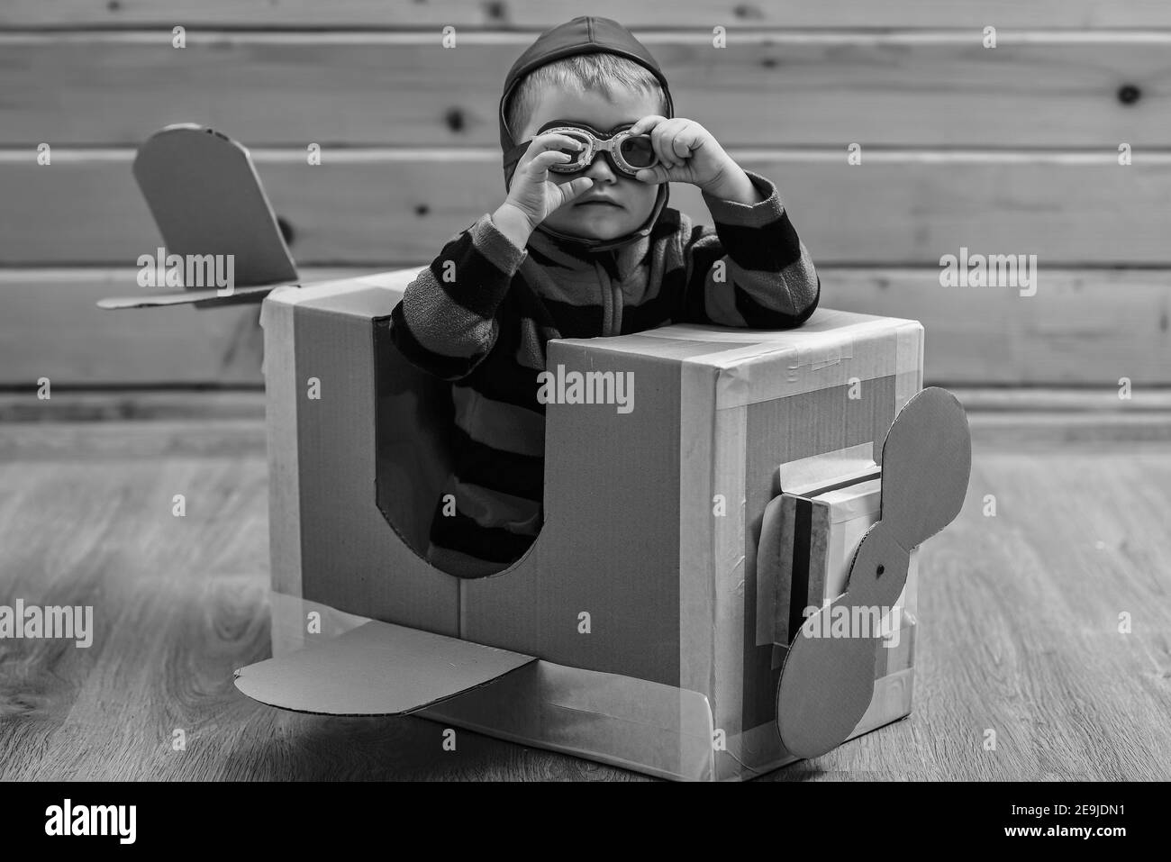 Kid, pilot school, innovation. Kids Travel, imagination. Little boy ...