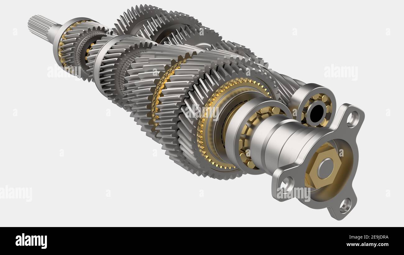 6 speed transmission isolated on background with mask. 3d rendering ...