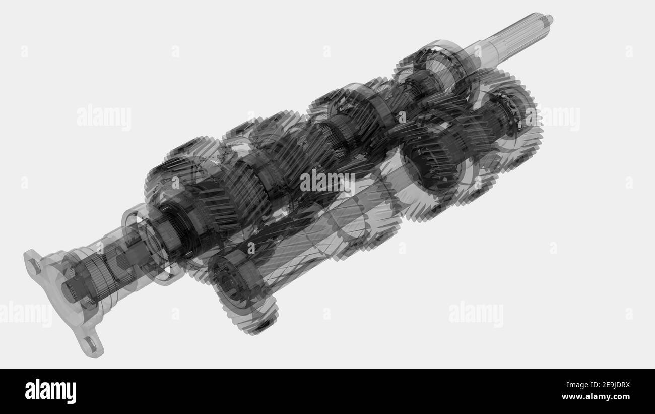 6 speed transmission isolated on background with mask. 3d rendering ...
