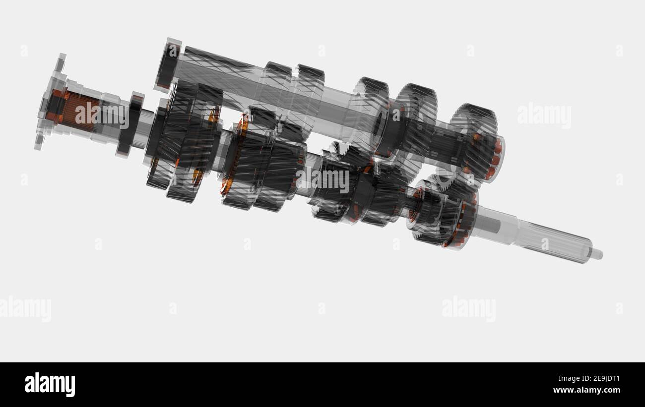 6 speed transmission isolated on background with mask. 3d rendering ...