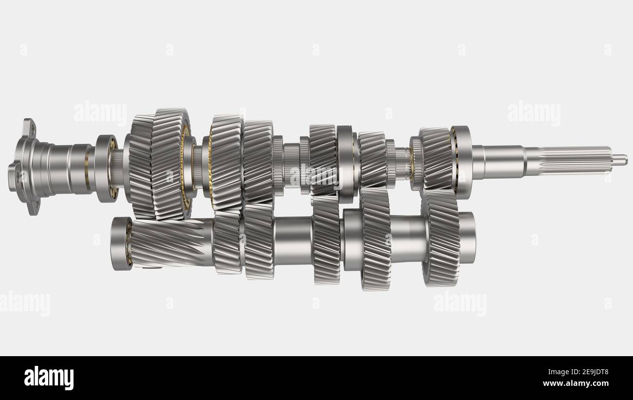 6 speed transmission isolated on background with mask. 3d rendering ...