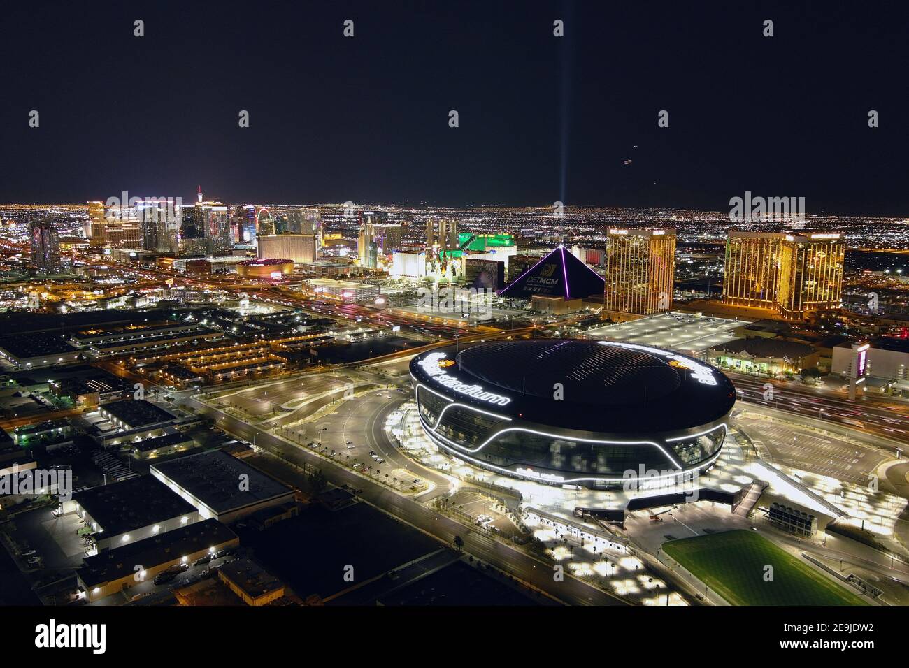 An aerial view of Allegiant Stadium, Wednesday, Feb. 3, 2021, in Las ...