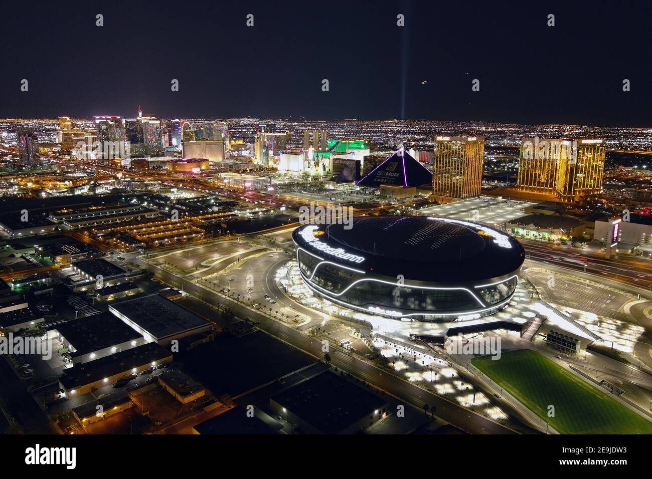 An aerial view of Allegiant Stadium, Wednesday, Feb. 3, 2021, in Las ...