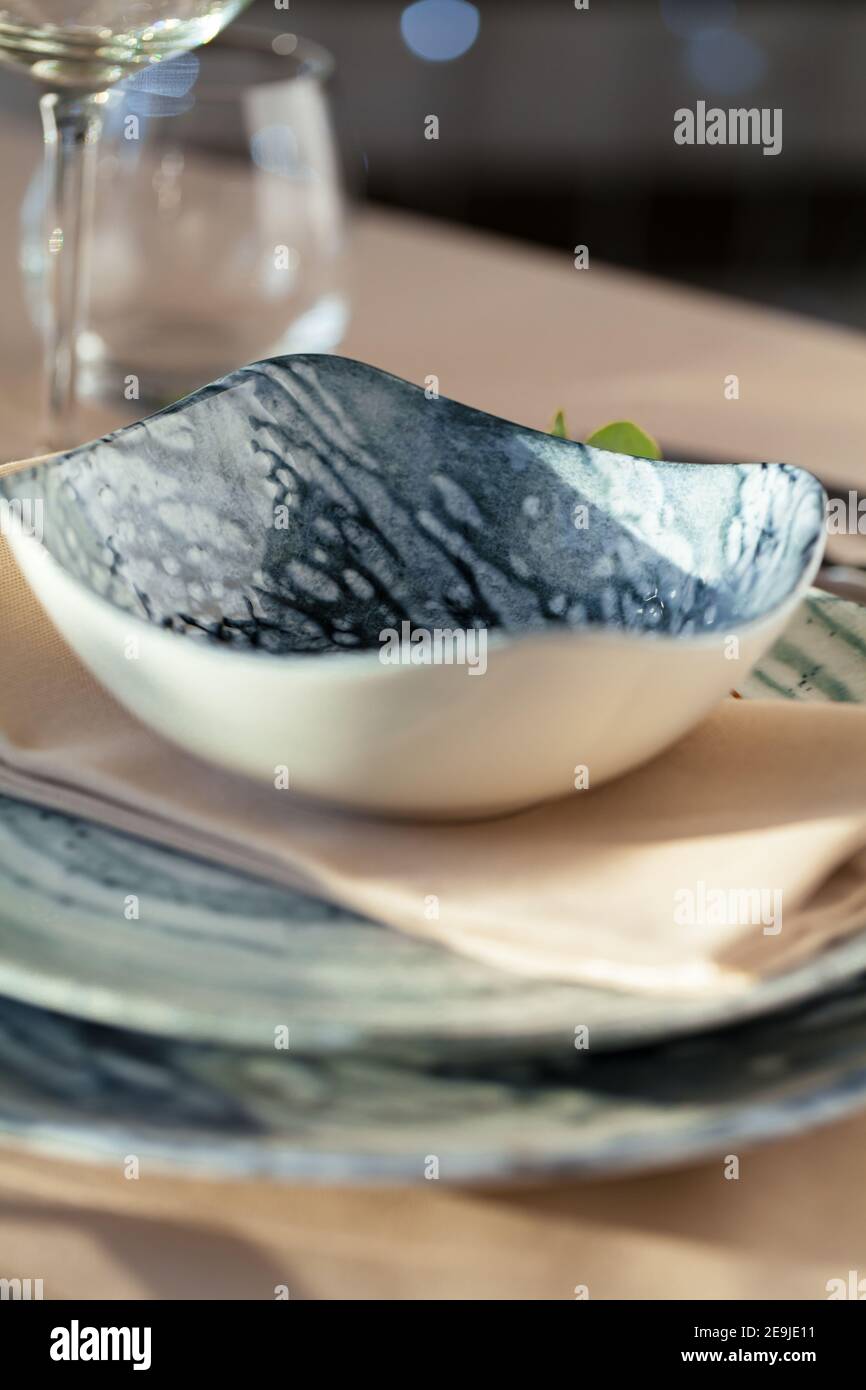 Elegant dinner table served for banquet event Stock Photo - Alamy