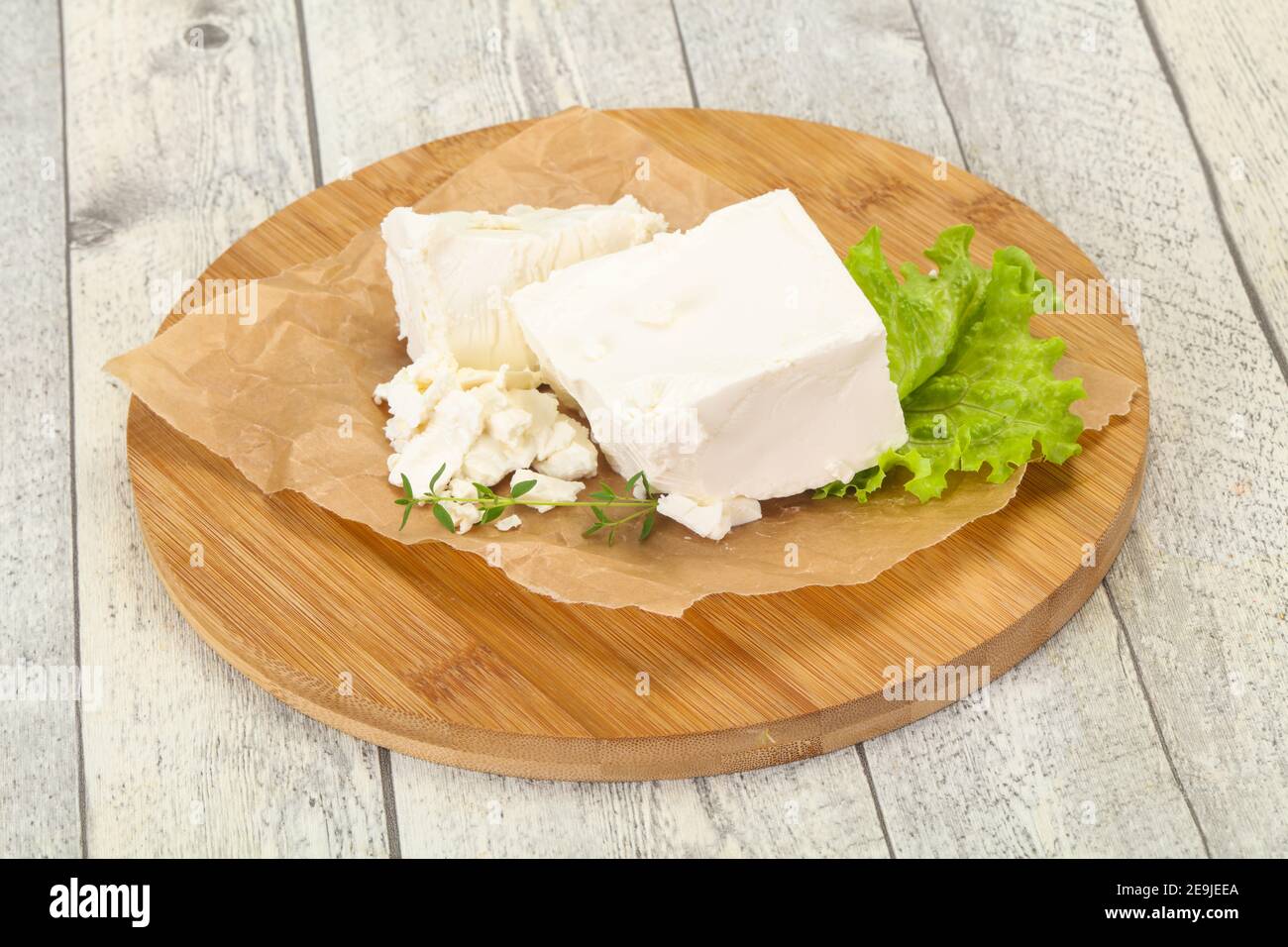 Greek traditional Feta soft cheese in the plate Stock Photo - Alamy