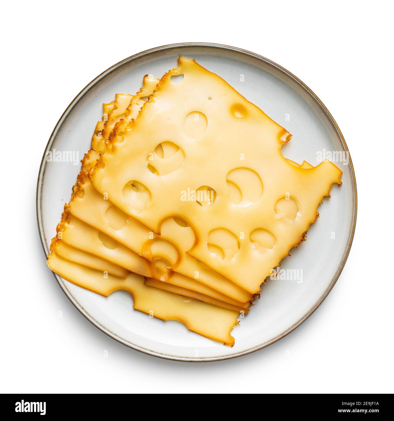 Sliced smoked hard cheese on plate isolated on white background Stock ...