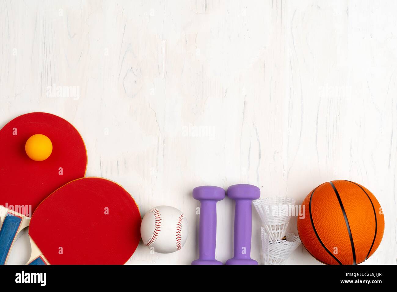 Top view of composition of sport accessories Stock Photo - Alamy