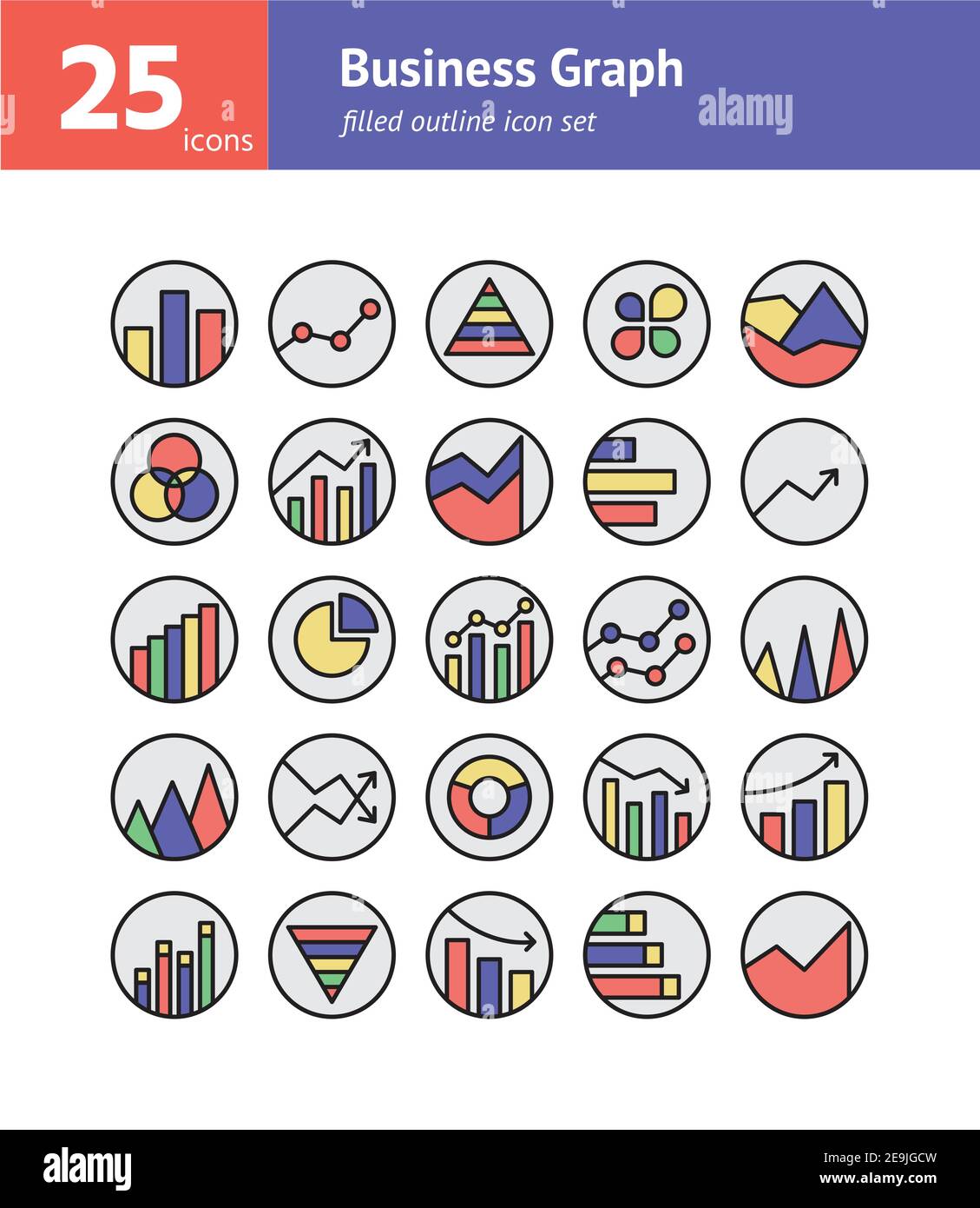 Business Graph filled outline icon set. Vector and Illustration Stock ...