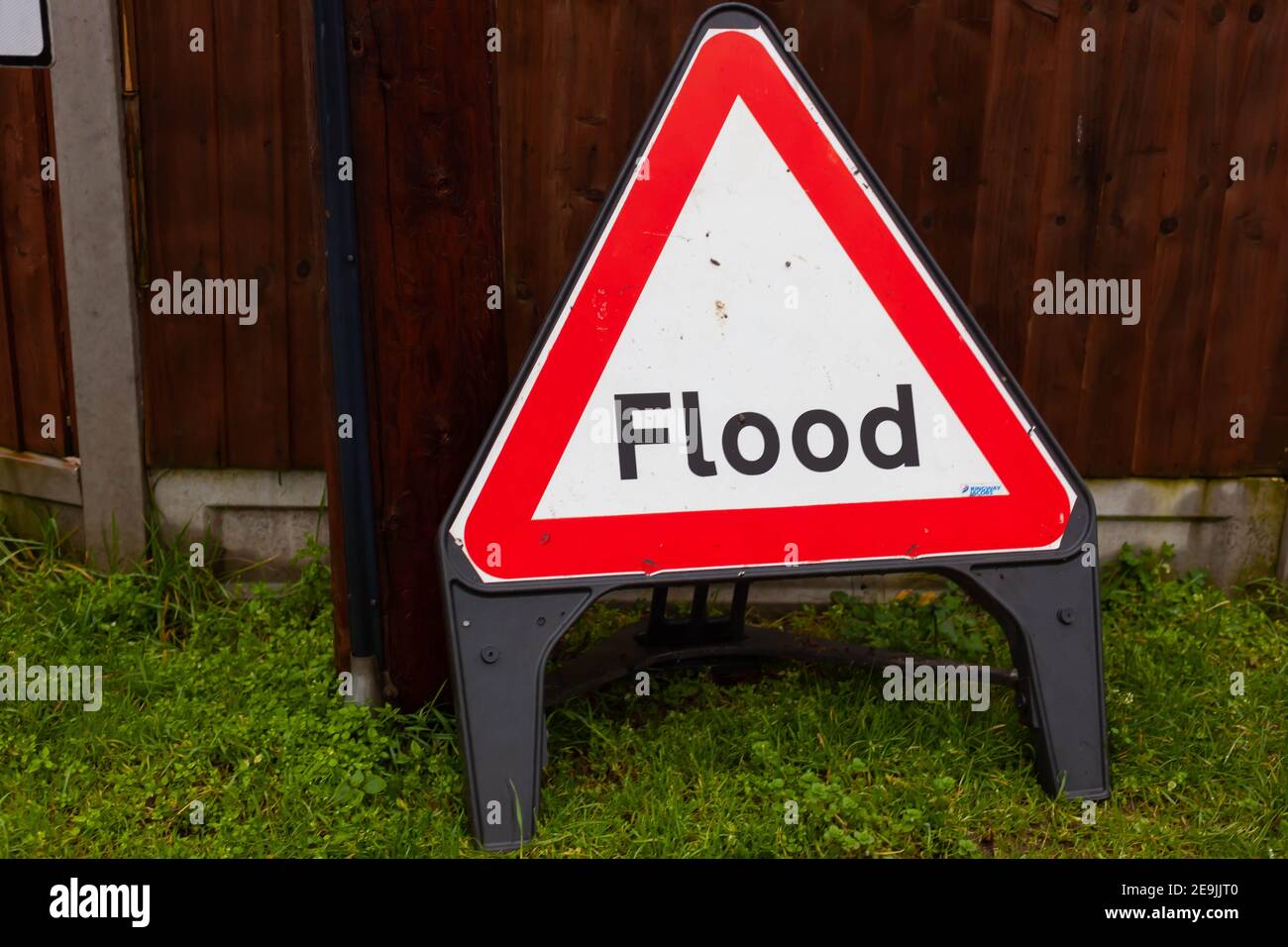 Close-up of a Flood Hazard Sign on the corner of Urmond Road, Canvey ...