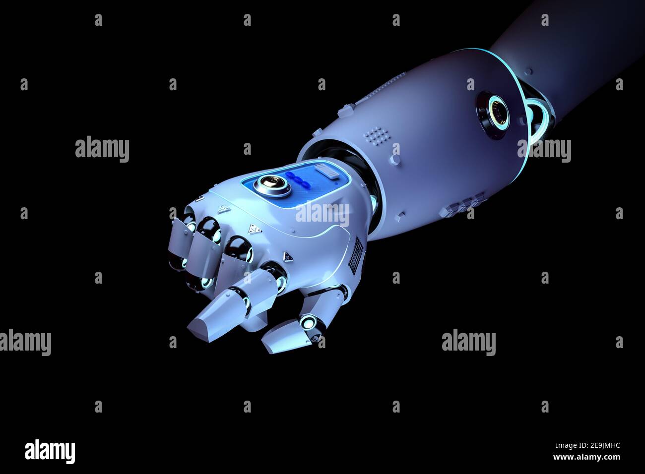 3d rendering robot hand finger point isolated on black background Stock ...