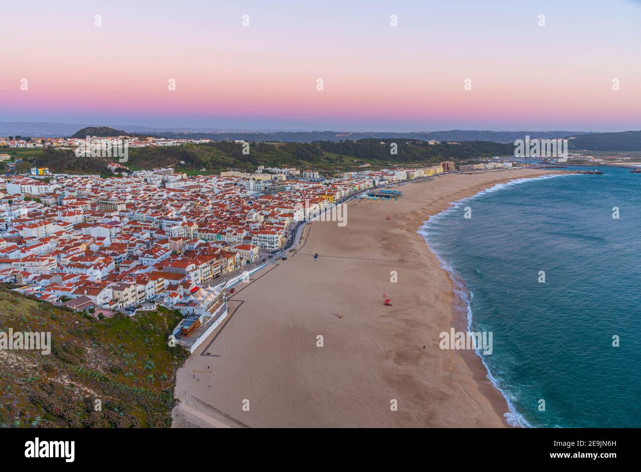 Sunset view of Nazare in Portugal Stock Photo - Alamy