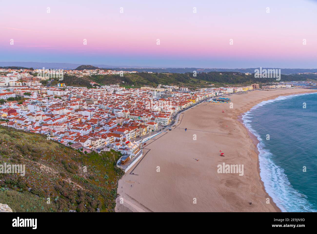 Sunset view of Nazare in Portugal Stock Photo - Alamy
