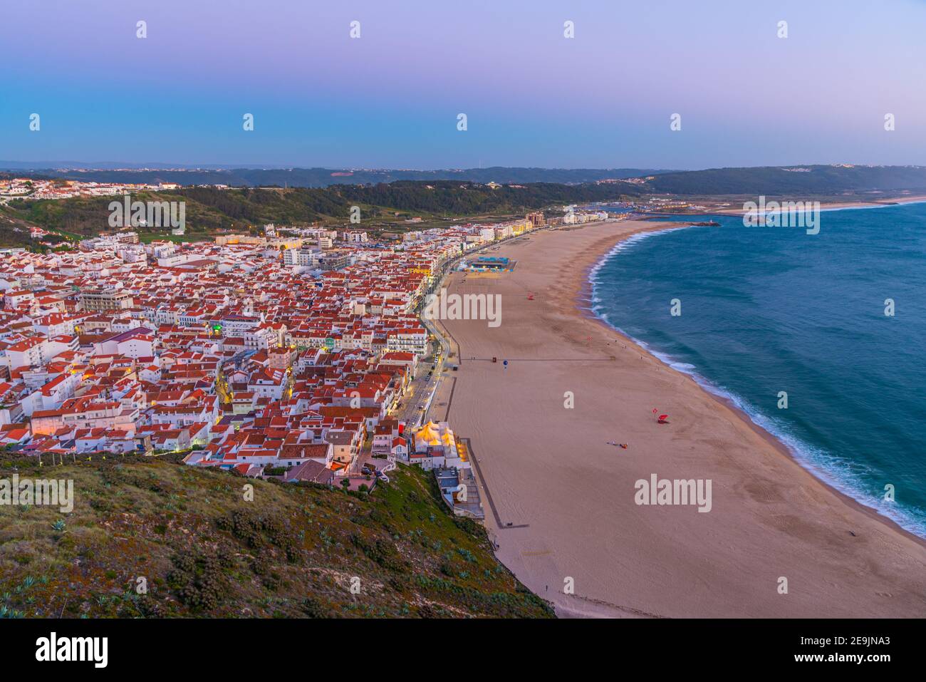Sunset view of Nazare in Portugal Stock Photo - Alamy