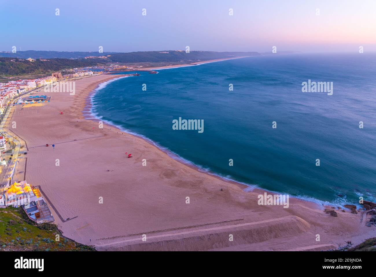 Sunset aerial view of a beach in Nazare in Portugal Stock Photo - Alamy