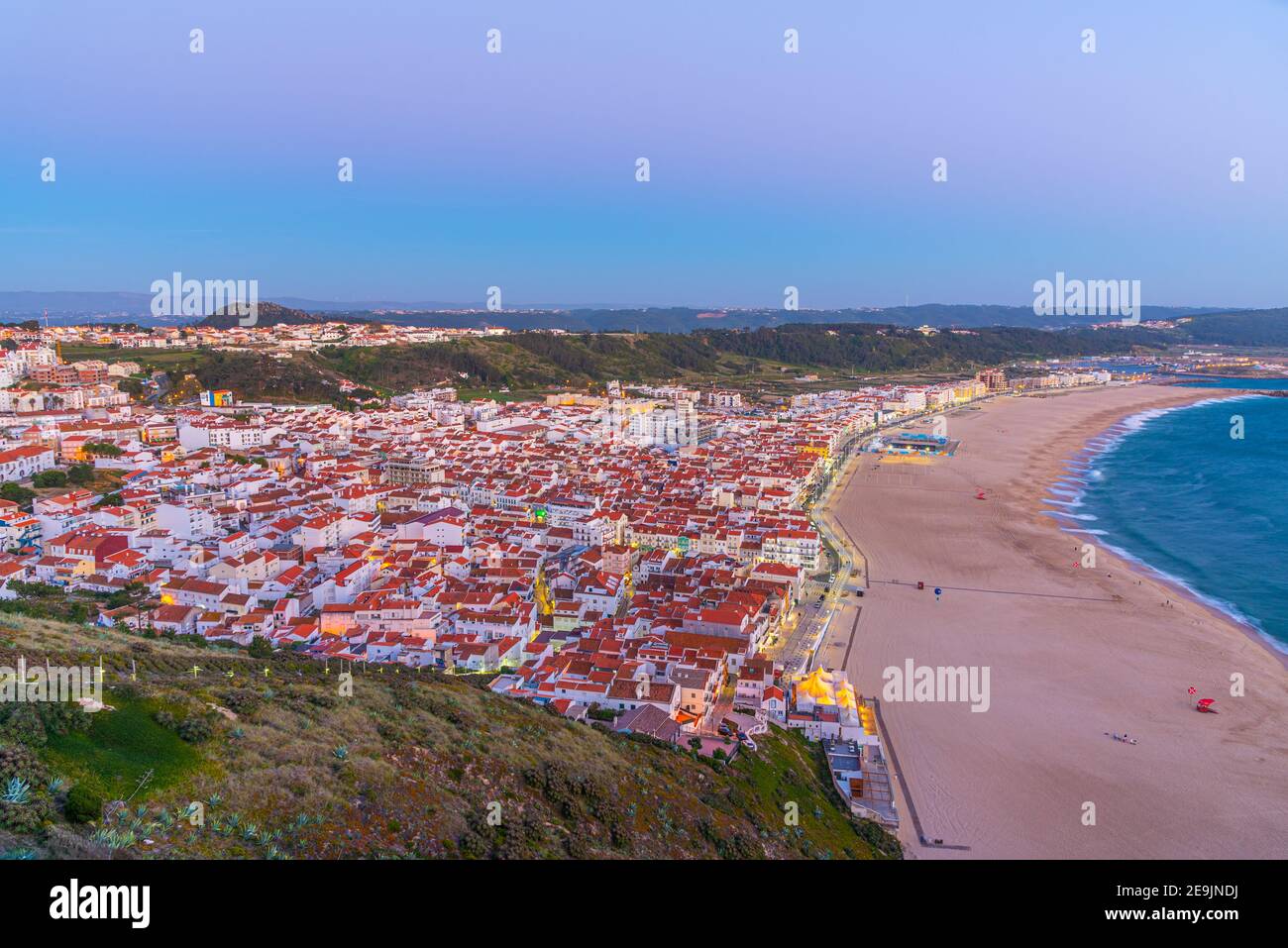 Sunset view of Nazare in Portugal Stock Photo - Alamy