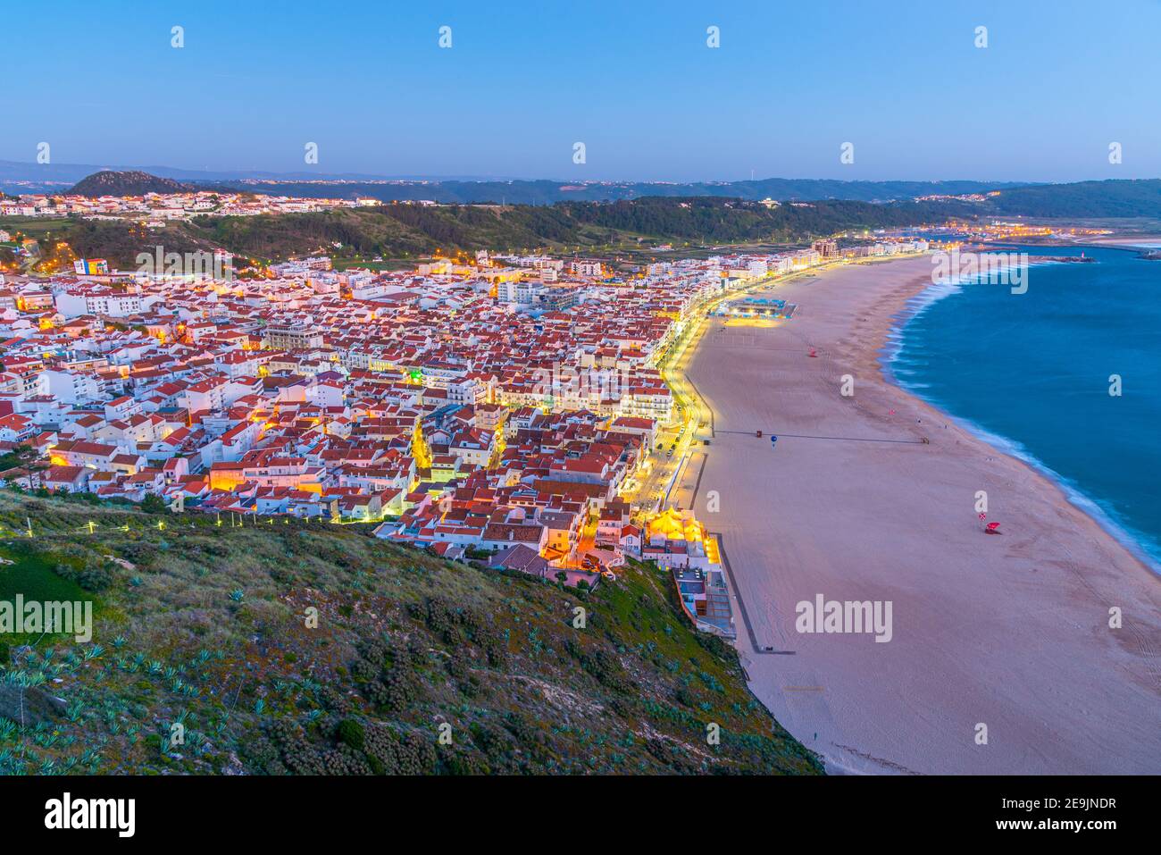 Sunset view of Nazare in Portugal Stock Photo - Alamy