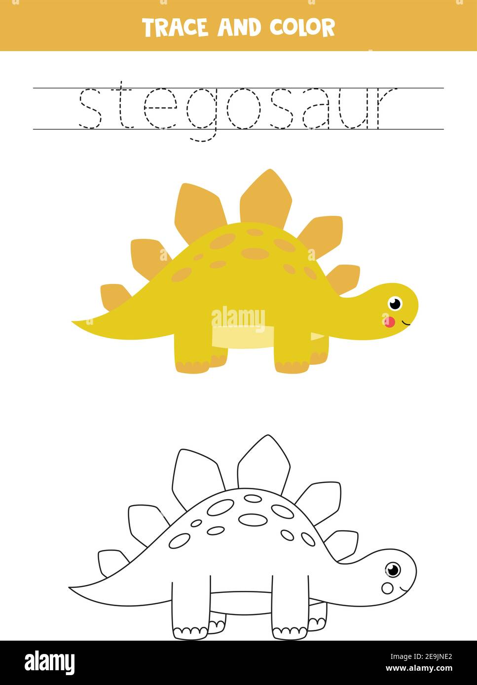 Trace the letters and color the dinosaur stegosaur. Handwriting ...