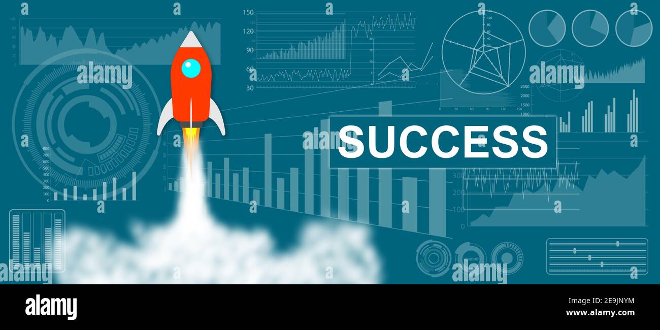 Success concept with a rocket launch on charts background Stock Photo ...