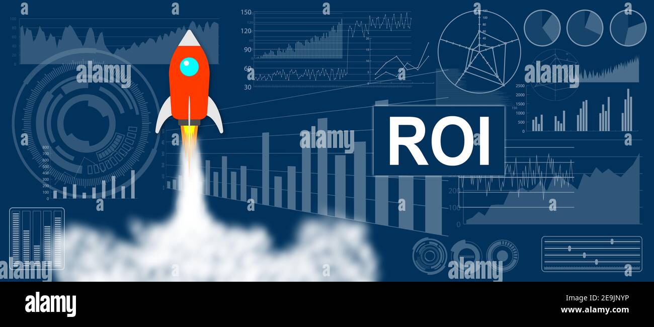 ROI concept with a rocket launch on charts background Stock Photo - Alamy