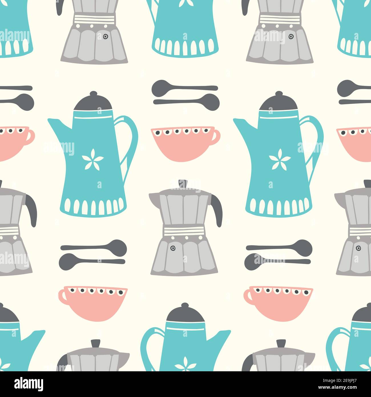 Coffee pattern design. Vector seamless repeat of espresso, pots, cups ...