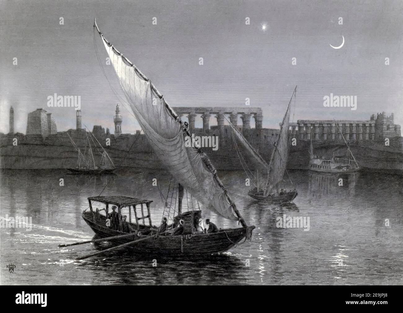 A Nile Gyassi in full sail on the Nile river at Luxor, Egypt Steel ...