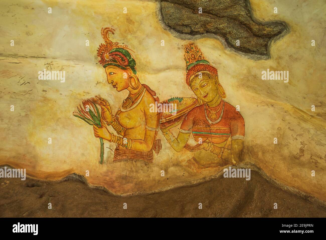 The ancient fresco of Sigiriya, Lion's Rock Sri Lanka Stock Photo - Alamy