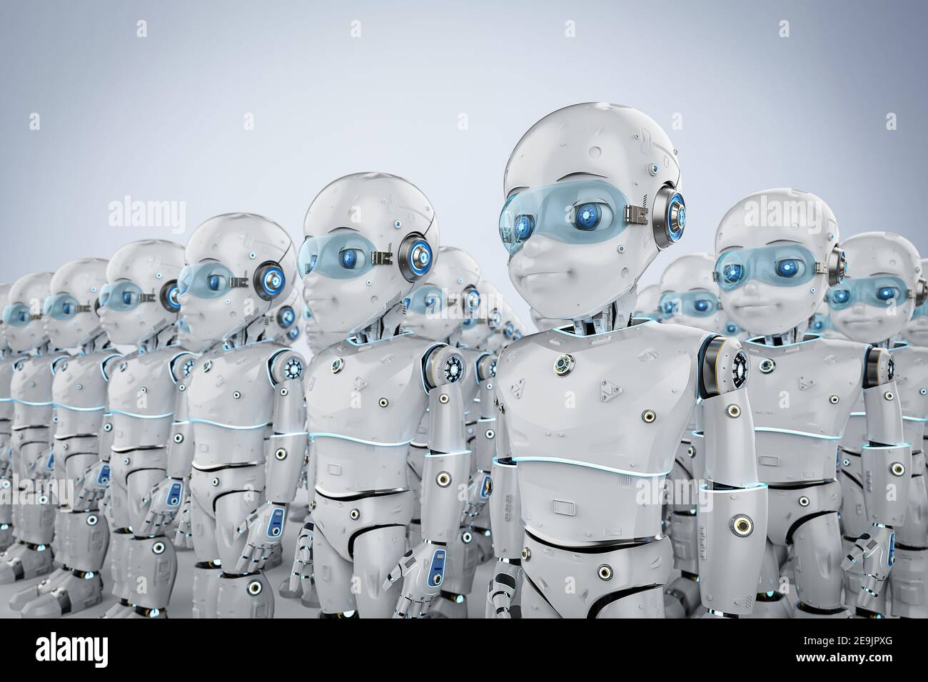 3d rendering group of cute robots with cartoon character Stock Photo ...
