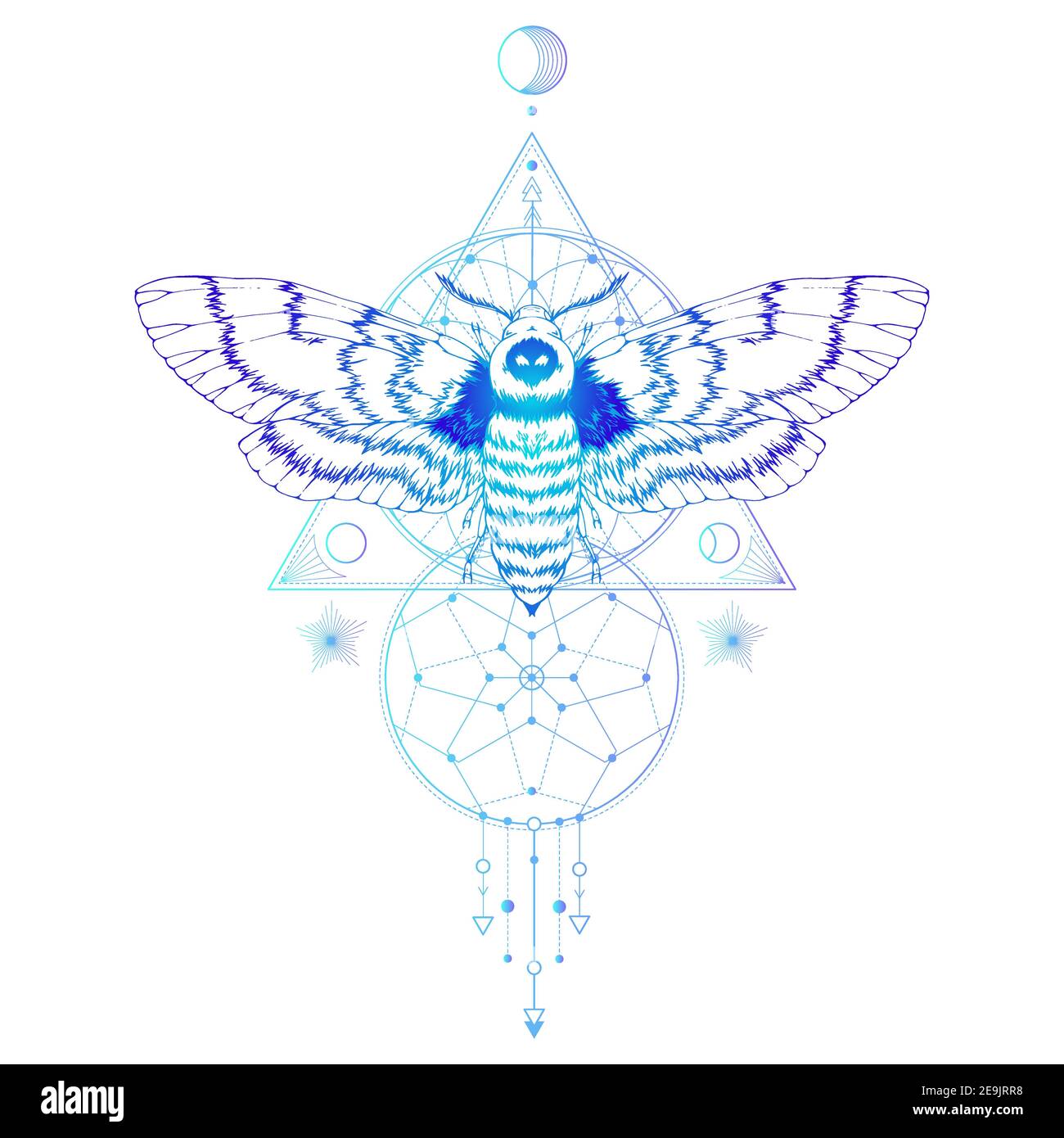 Vector illustration with hand drawn dead head moth and Sacred geometric ...