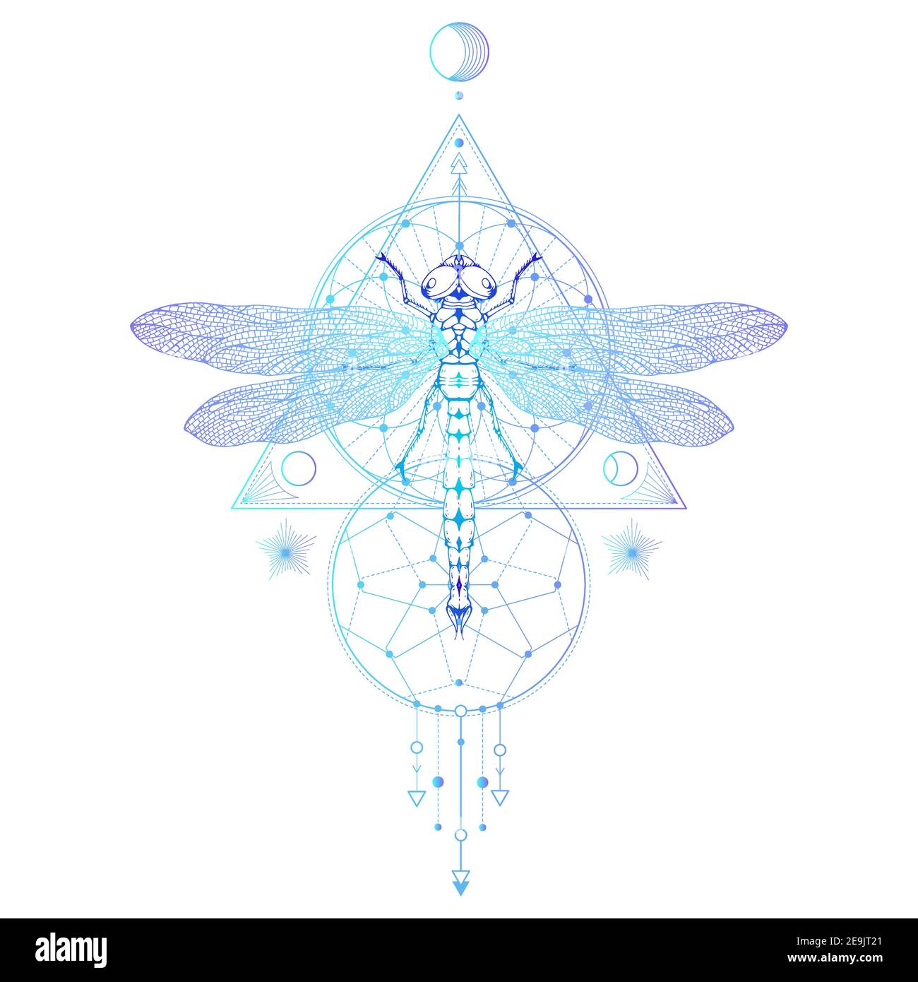 Vector illustration with hand drawn dragonfly and Sacred geometric ...