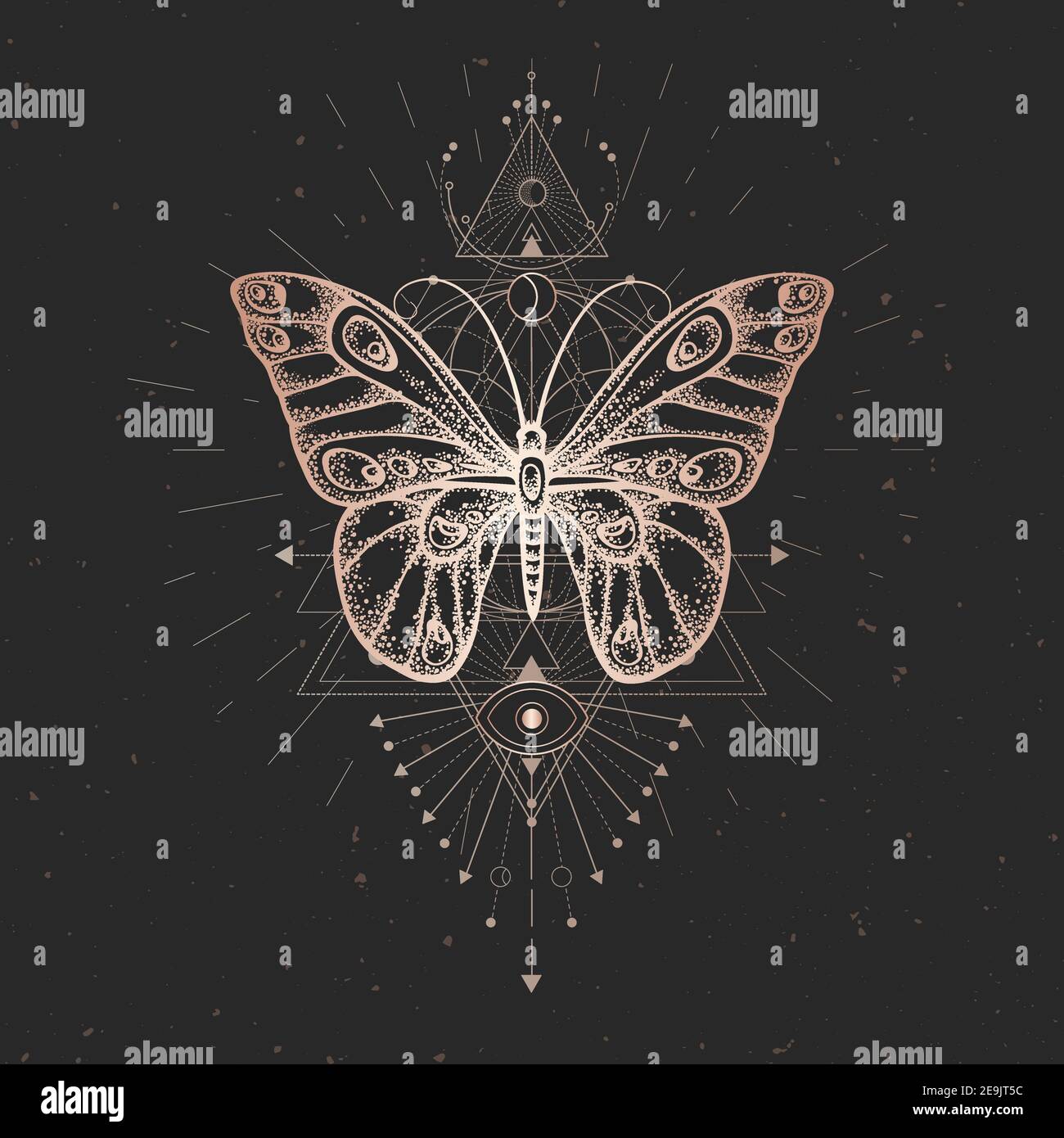 Vector illustration with hand drawn butterfly and Sacred geometric ...