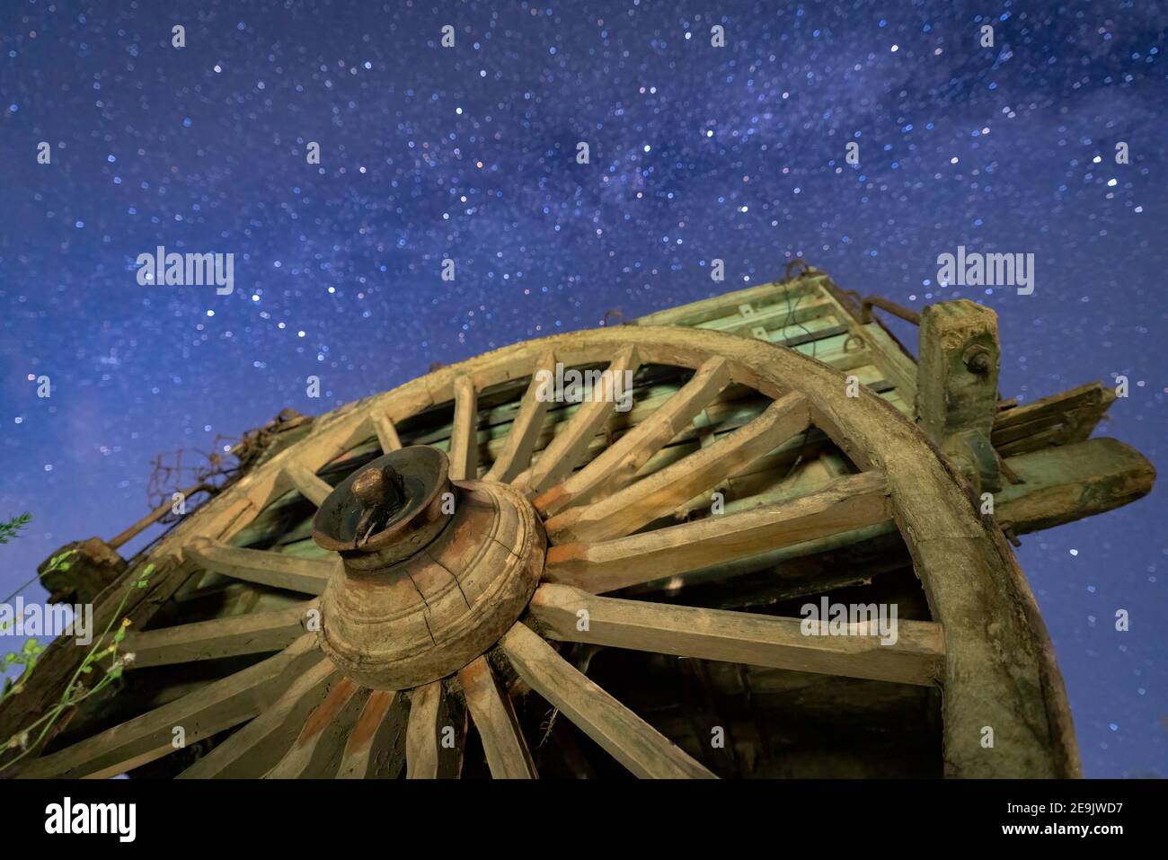 Old wooden cart under the milky way Stock Photo - Alamy