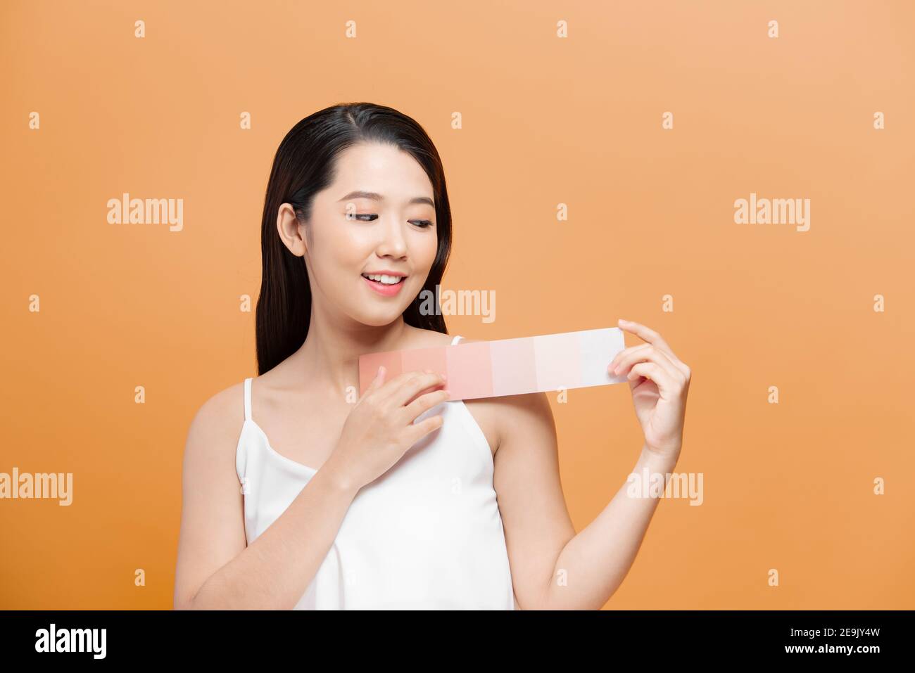 Beauty Skin care woman showing skin color paper, with clean face skin ...
