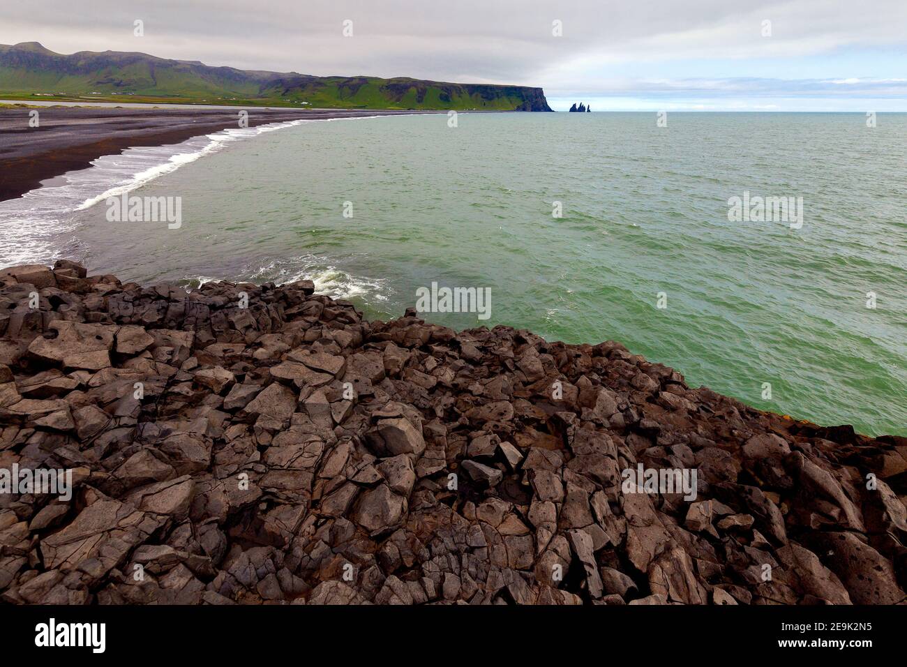 Black Sand Beach and Reynisdrangur Sea Stacks, Vik, Iceland Stock Photo ...